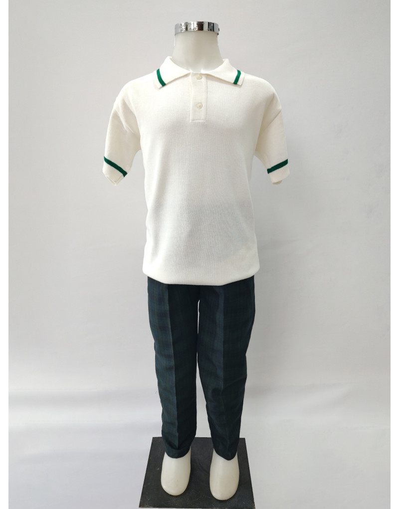 Playera Escolar en Tejido de Punto Franja Verde Ricardo Sierra Tallas 4